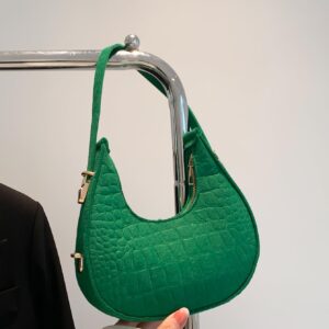 Verdusa Women's Crocodile Embossed Felt Faux Leather Shoulder Hobo Bag Green One Size