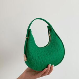 Verdusa Women's Crocodile Embossed Felt Faux Leather Shoulder Hobo Bag Green One Size