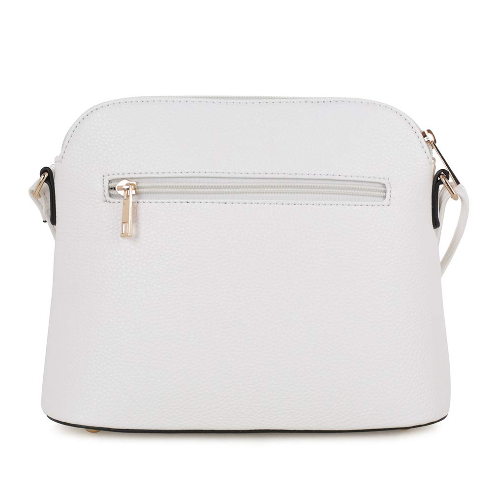 SG SUGU Lunar Lightweight Medium Dome Crossbody Bag Shoulder Bag with Double Tassels | Zipper Pocket | Adjustable Strap|White