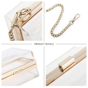 SharPlus Women Cute Clear Purse Acrylic Box Clutch Handbag, Transparent Crossbody Evening Bag Stadium Approved Gold Chain Strap