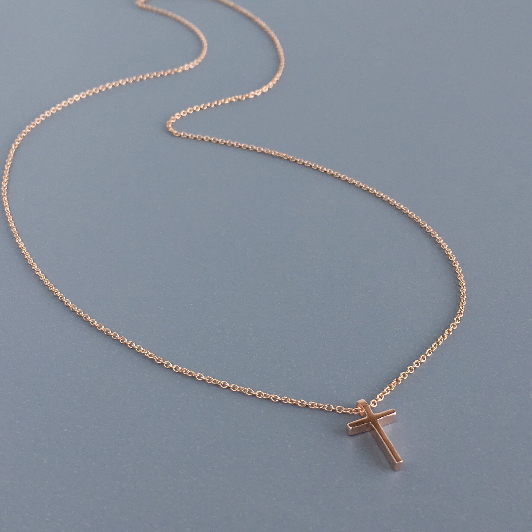 Rose Gold Tiny Cross Necklace, Dainty Cross Necklace, Small Cross Pendant Austin Down to Earth (Adj 16-18 inches)