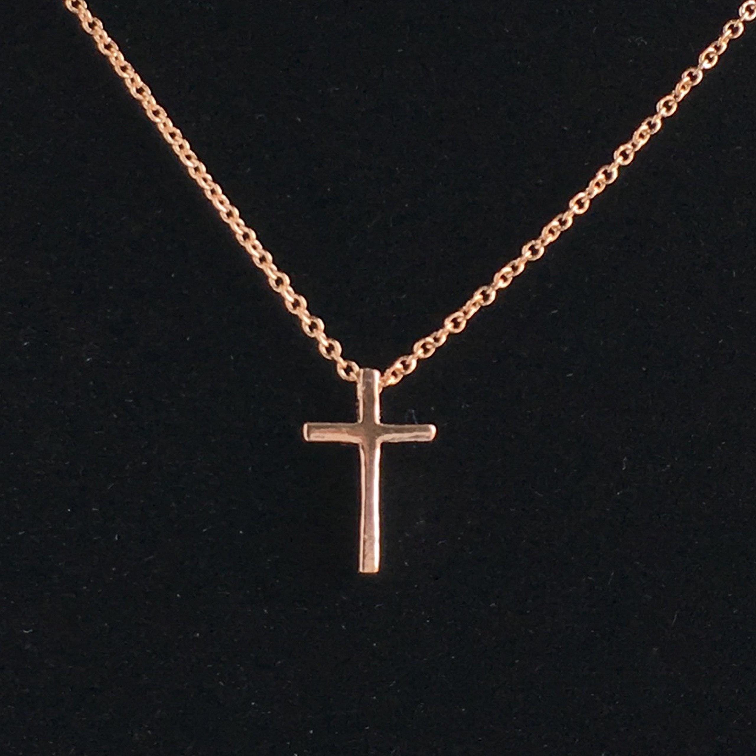 Rose Gold Tiny Cross Necklace, Dainty Cross Necklace, Small Cross Pendant Austin Down to Earth (Adj 16-18 inches)