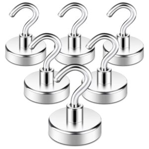 neosmuk magnetic hooks,heavy duty earth magnets with hook for refrigerator, extra strong cruise hook for hanging, magnetic hanger for curtain, grill(silver, 6 pack)