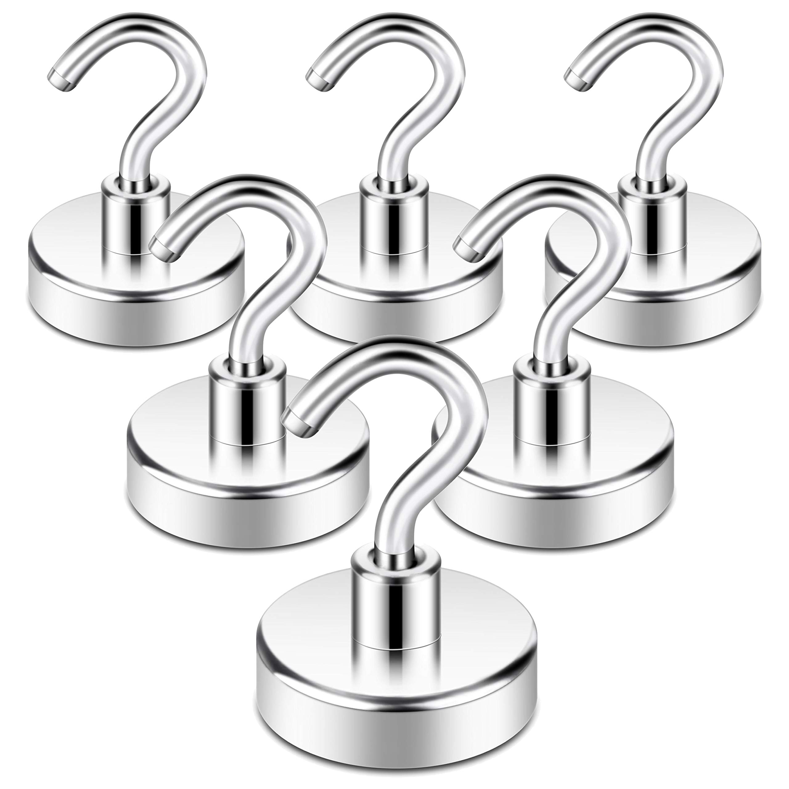 Neosmuk Magnetic Hooks,Heavy Duty Earth Magnets with Hook for Refrigerator, Extra Strong Cruise Hook for Hanging, Magnetic Hanger for Curtain, Grill(Silver, 6 Pack)