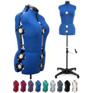 bhd beauty blue 13 dials female fabric adjustable mannequin dress form for sewing, mannequin body torso with tri-pod stand, up to 70" shoulder height. (large)