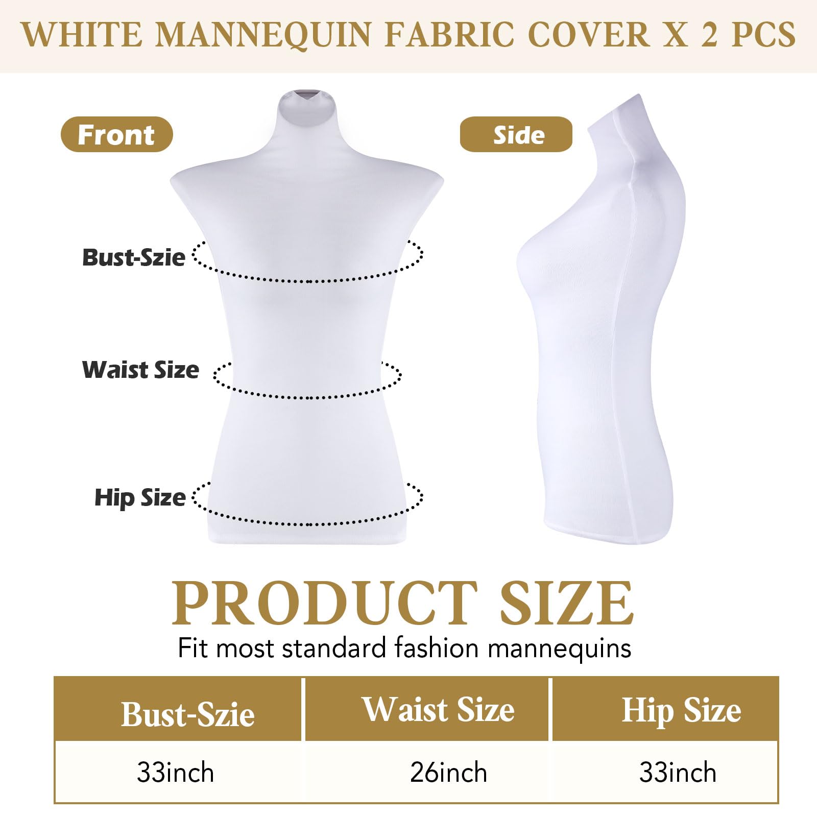 Peryiter 2 Pieces Mannequin Fabric Cover Upper Body Mannequin Cover Soft Stretchy Clothing Mannequin Cover for Retail Boutique Store Form Dummy Model Display Fitting Styling(White)