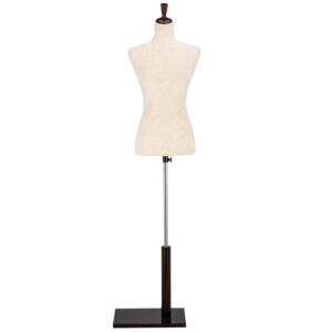 vingli female dress form, mannequin torso body with adjustable wood stand for dress display clothes design, pinnable manikin (white, 2-4)