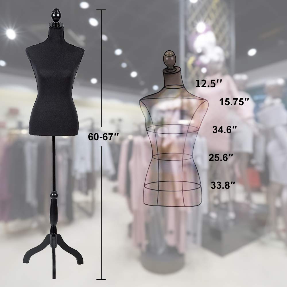 Dress Form for Sewing Clothes Mannequin Stand Female Adjustable Manikin Body for Displays Women Jewelry Torso Model with Tripod Stand,Black