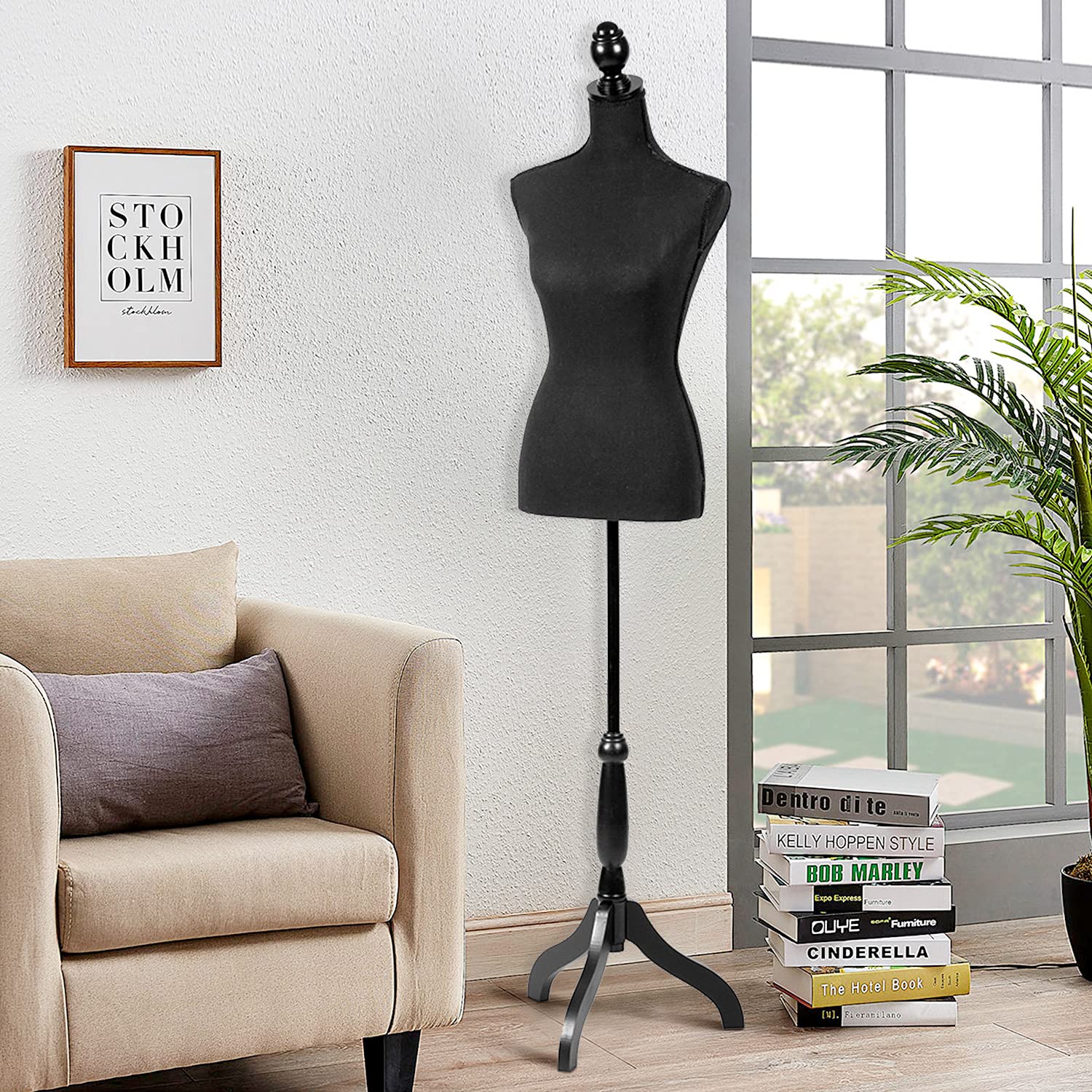 Dress Form for Sewing Clothes Mannequin Stand Female Adjustable Manikin Body for Displays Women Jewelry Torso Model with Tripod Stand,Black