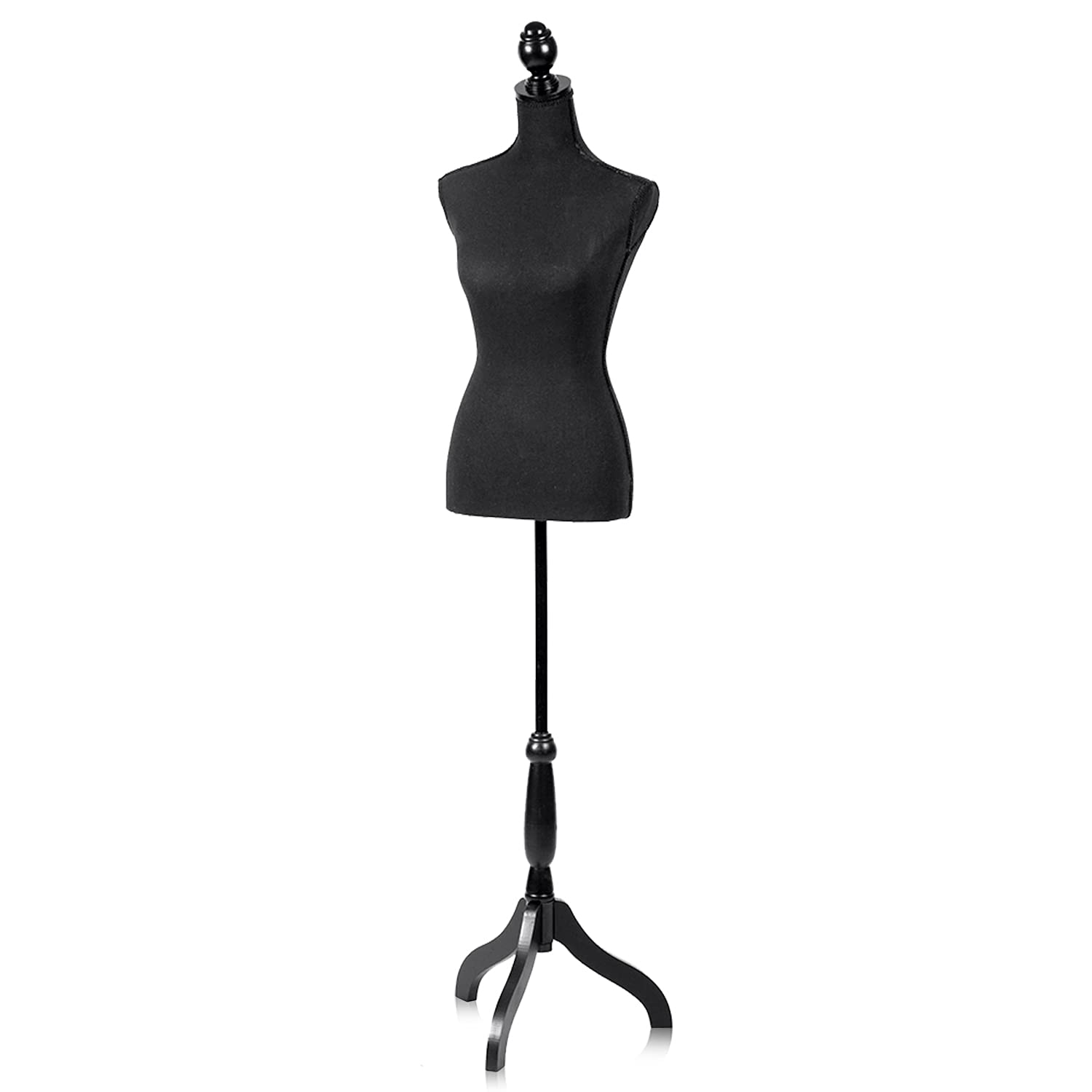 Mannequin Torso Manikin Body Dress Form with Wooden Tripod Stand 60”-67” Height Adjustable Female Clothing Form Pinnable Mannequin Jewelry Display, Black