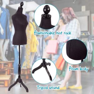 Mannequin Torso Manikin Body Dress Form with Wooden Tripod Stand 60”-67” Height Adjustable Female Clothing Form Pinnable Mannequin Jewelry Display, Black