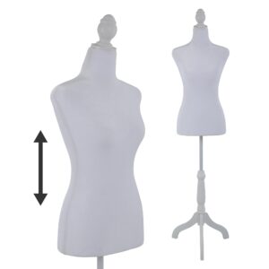 mannequin, 49.6-63.4 inch adjustable mannequins body female, solid wood dress mannequin with stand, sewing mannequin female, adjustable dress form for clothing jewelry display, manikin body, white