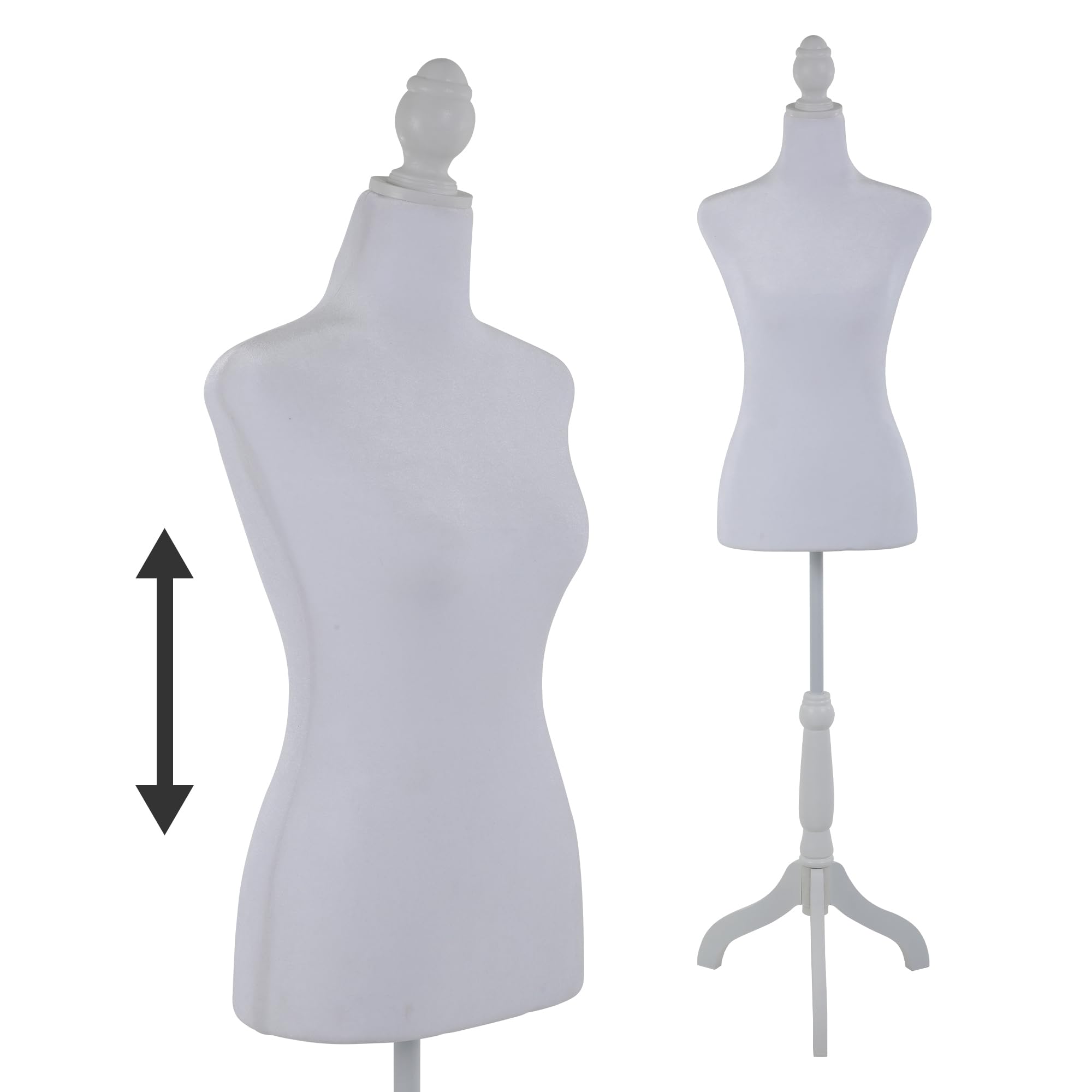 Mannequin, 49.6-63.4 Inch Adjustable Mannequins Body Female, Solid Wood Dress Mannequin with Stand, Sewing Mannequin Female, Adjustable Dress Form for Clothing Jewelry Display, Manikin Body, White