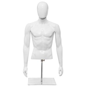 giantex male mannequin torso adjustable height detachable arms dress form display w/ metal stand, bright white