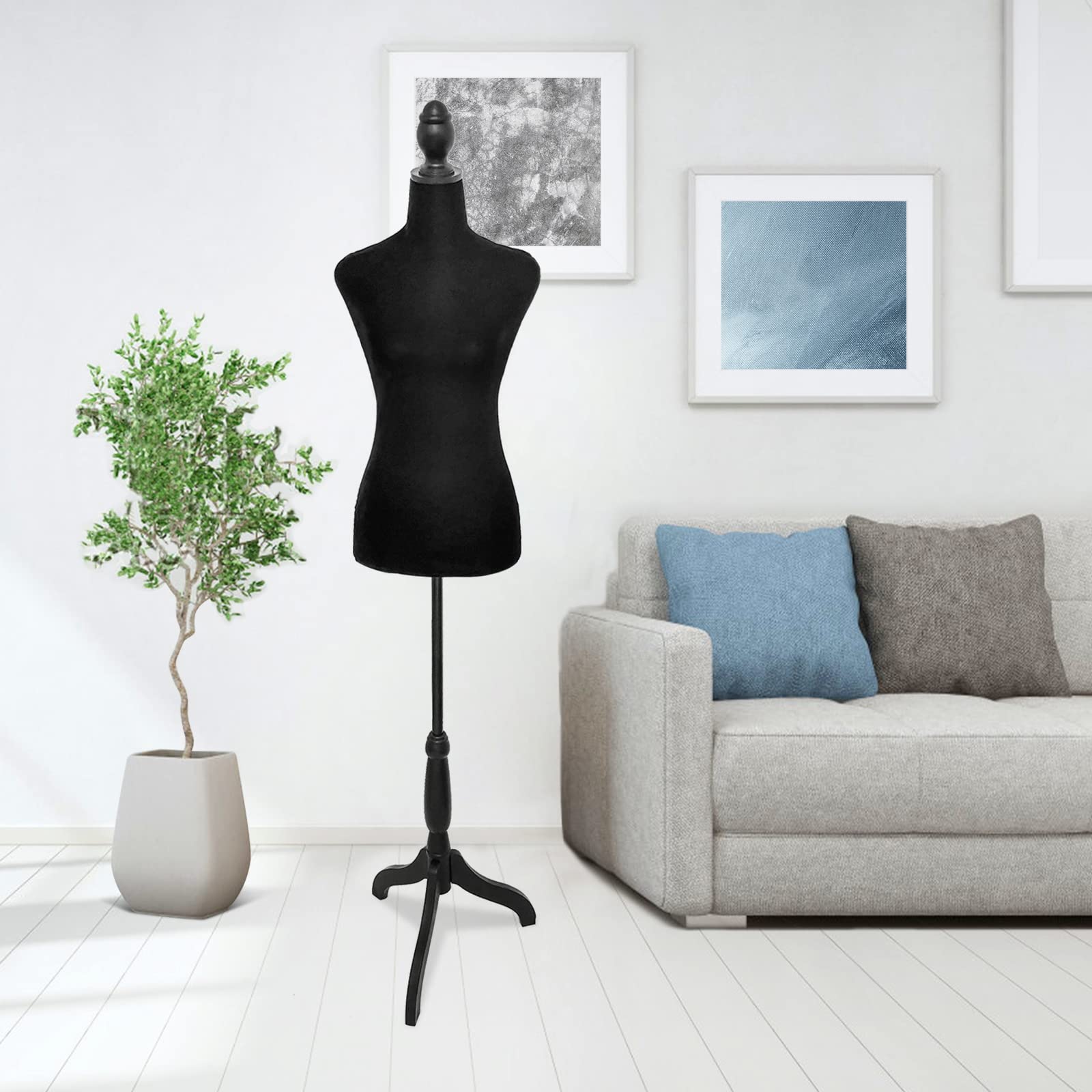 Female Mannequin Dress Form Torso Manikin Body with Adjustable Tripod Stand for Sewing Dressmakers Dress Jewelry Display (Black)