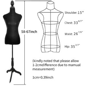 Female Mannequin Dress Form Torso Manikin Body with Adjustable Tripod Stand for Sewing Dressmakers Dress Jewelry Display (Black)