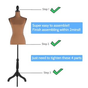 DRDINGRUI Female Mannequin Torso with Stand, Height Adjustable Dress Form with Tripod Base for Jewelry Display