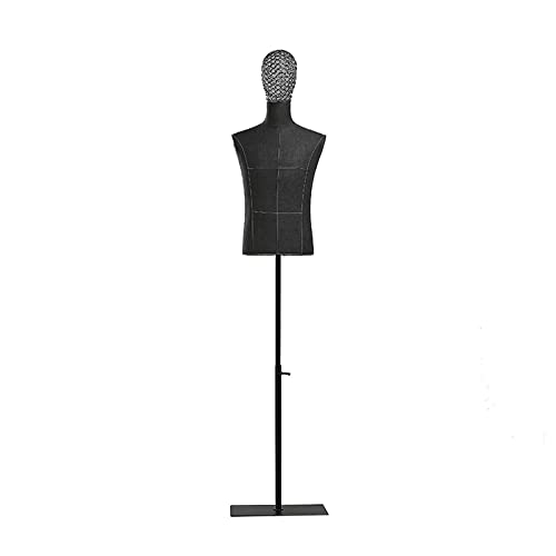 Dressmaker's Dummy Black Man Mannequin Torso with Metal Head & Flexible arms , Dress Code Clothing Display Dummy , Adjustable Height: 135-200cm (Without Arms )