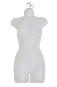 sswbasics female molded shatterproof frosted shapely torso form with hook - fits women's sizes 5-10 - hanging fashion form mannequin to display top and bottom merchandise