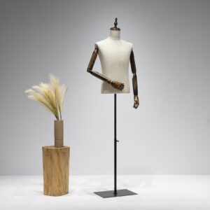 male mannequin torso with metal stand and wooden arms , dress form male height adjustable 53-76inch, pinnable torso display for clothing retail sewing shop (without holders)