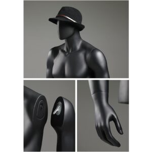 Male Mannequin Torso Manikin Dress Form 47-78 Inch Height Adjustable Detachable Arms Sewing Dress Model Mannequin, Mannequin Display with Metal Base Stand Head Dress Mannequin Clothing Form (Black)