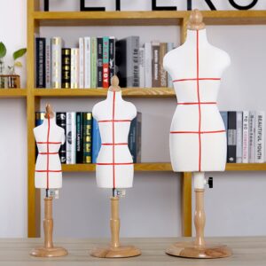 Tailors Dummy Mannequins Female Tailors Dummy Dressmakers Fashion Mini Mannequin Dress Form Tailors Dummy Draping, Adjustable Solid Wood Base 1/3