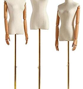 Mannequin Torso Mannequin Dress Form Torso Female Mannequin Dressmakers Dummies Fashion Students Display Bust with Metal Base Height Adjustable for Clothing Show (Gold Small)