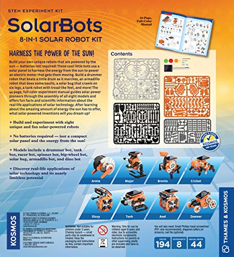 Thames & Kosmos SolarBots: 8-in-1 Solar Robot STEM Experiment Kit | Build 8 Cool Solar-Powered Robots in Minutes | No Batteries Required | Learn About Solar Energy & Technology | Solar Panel Included