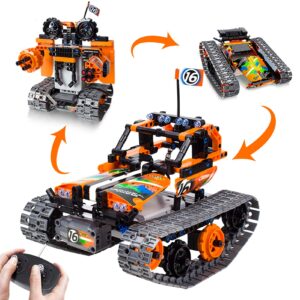 3-in-1 stem remote control building kits - tracked car/robot/tank - 2.4ghz rechargeable rc racer toy set gift for 8-12 14 year old boys and girls best engineering science learning kit for kids 392pcs