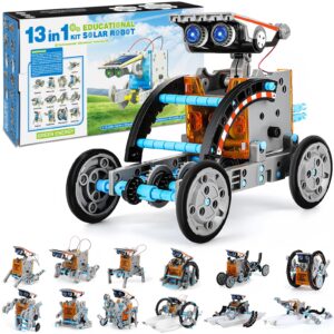 playsheek 13-in-1 stem projects solar robot toy for kids ages 8 9 10 11 12 years old, building science educational toys birthday gift for kids boys girls (grey)