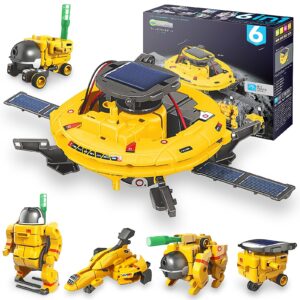 playsheek stem projects for kids ages 8-12 solar robot kit 6-in-1 space toys for 10-year-old boy girl gift toys science kits christmas birthday gifts for 8 9 10 11 12 year old, yellow