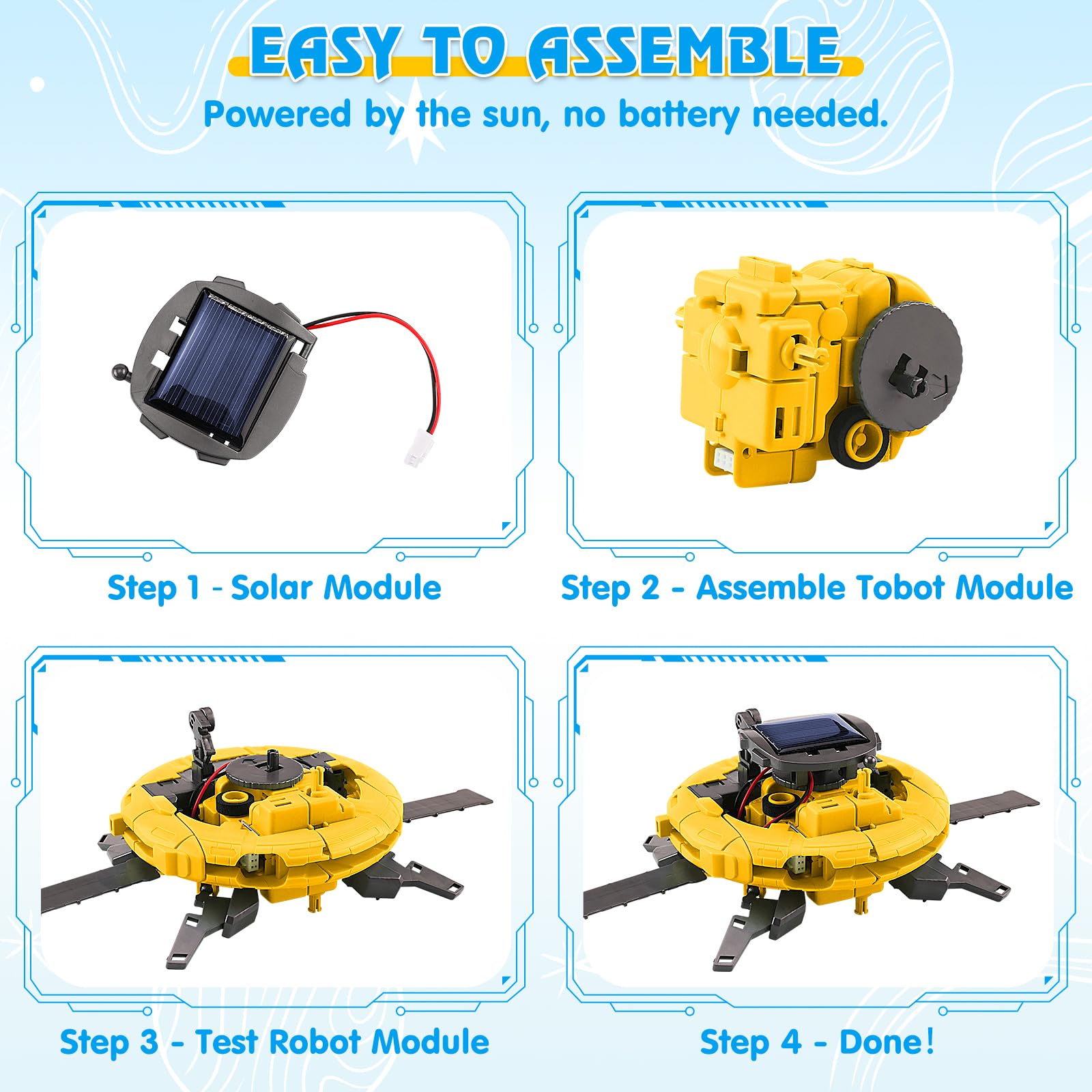 Playsheek STEM Projects for Kids Ages 8-12 Solar Robot Kit 6-in-1 Space Toys for 10-Year-Old Boy Girl Gift Toys Science Kits Christmas Birthday Gifts for 8 9 10 11 12 Year Old, Yellow