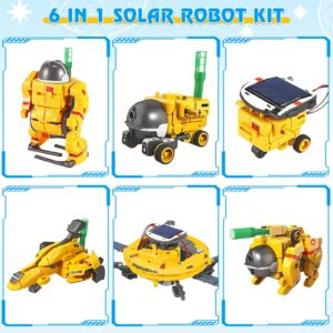 Playsheek STEM Projects for Kids Ages 8-12 Solar Robot Kit 6-in-1 Space Toys for 10-Year-Old Boy Girl Gift Toys Science Kits Christmas Birthday Gifts for 8 9 10 11 12 Year Old, Yellow