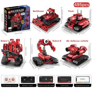 BEHOWL Technique Car Building Blocks Set, Science Kits for Kids Age 8-12, STEM 5in1 Remote & APP Control Tracked/Robot/Bulldozer/Tank, Building Toy Gifts for Boys Girls 8-16, (495 PCS)