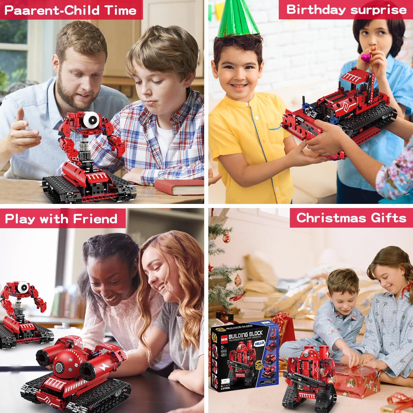 BEHOWL Technique Car Building Blocks Set, Science Kits for Kids Age 8-12, STEM 5in1 Remote & APP Control Tracked/Robot/Bulldozer/Tank, Building Toy Gifts for Boys Girls 8-16, (495 PCS)