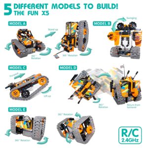 Coplus 5in1 Remote Control Stem Building Kit, 392Pcs Blocks Stem Erector Set Projects Toy for Kids Ages 8-12, Build a Tank/Robot/AVT DIY Educate 6 7 9 10 11 13 Years Old for Boys Birthdays Gift Ideas