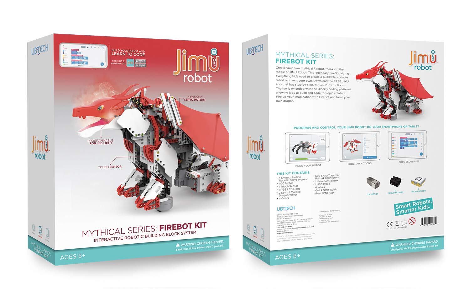 JIMU ROBOT Mythical Series: FireBot Kit/App-Enabled Building & Coding STEM Robot Kit (606 Pcs), Red, Model:JRA0601