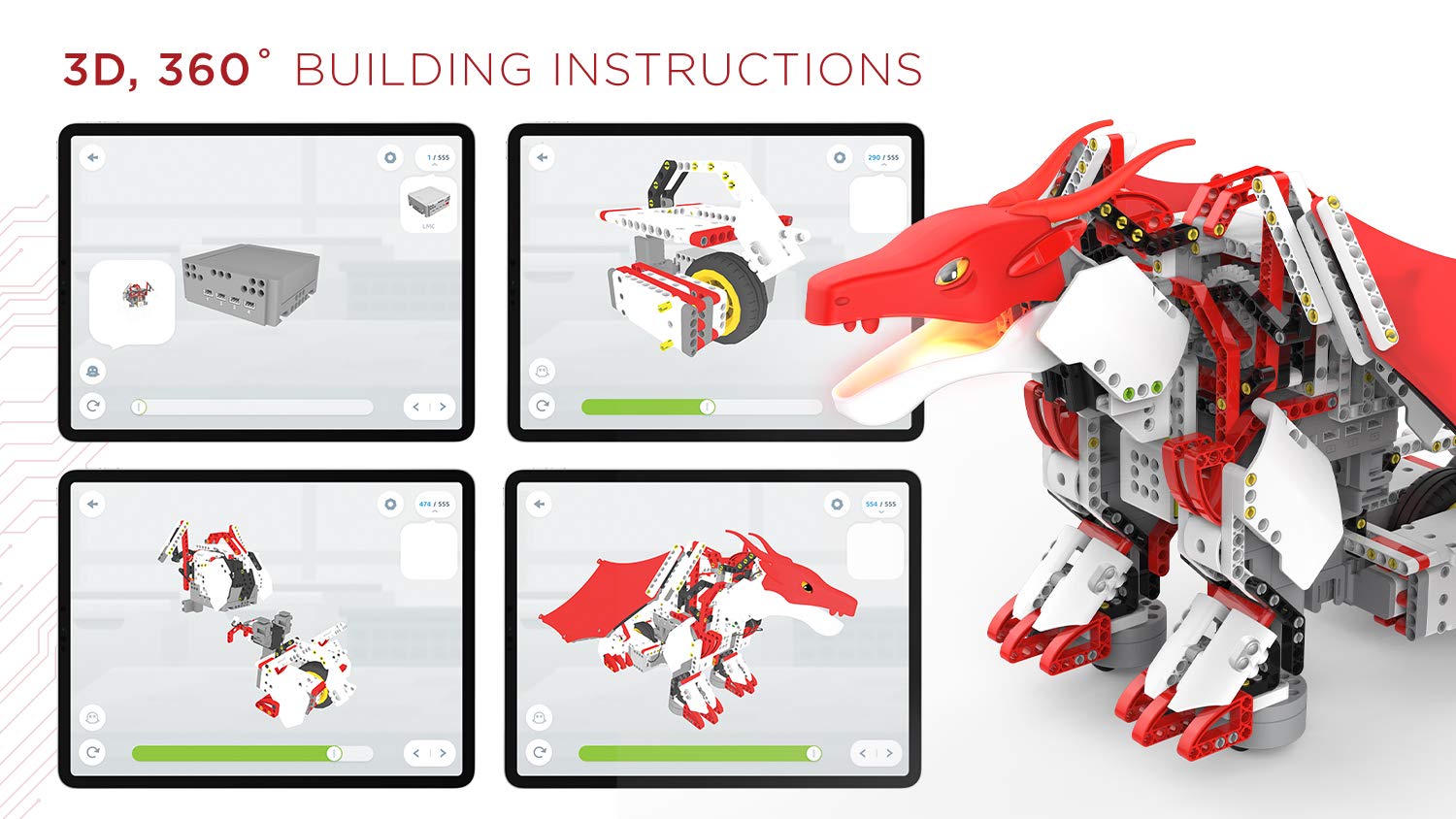 JIMU ROBOT Mythical Series: FireBot Kit/App-Enabled Building & Coding STEM Robot Kit (606 Pcs), Red, Model:JRA0601