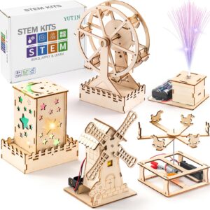 yutin 5 in 1 stem kits for kids，wood craft kit for boys age 8-12, diy science building projects for 6-8, 3d wooden puzzles assembly model set, stem crafts for girls age 6 7 8 9 10 11 12 14 year old