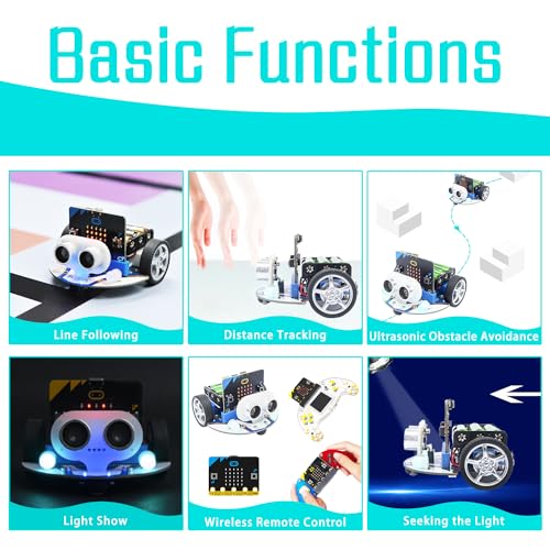 ELECFREAKS microbit Mini Cutebot Kit Compatible with BBC Micro:bit V2 and V1, DIY Programmable Robot Car Kit, STEM Educational Project, Graphical Makecode Coding Car(Without Micro:bit and AAA Battery)