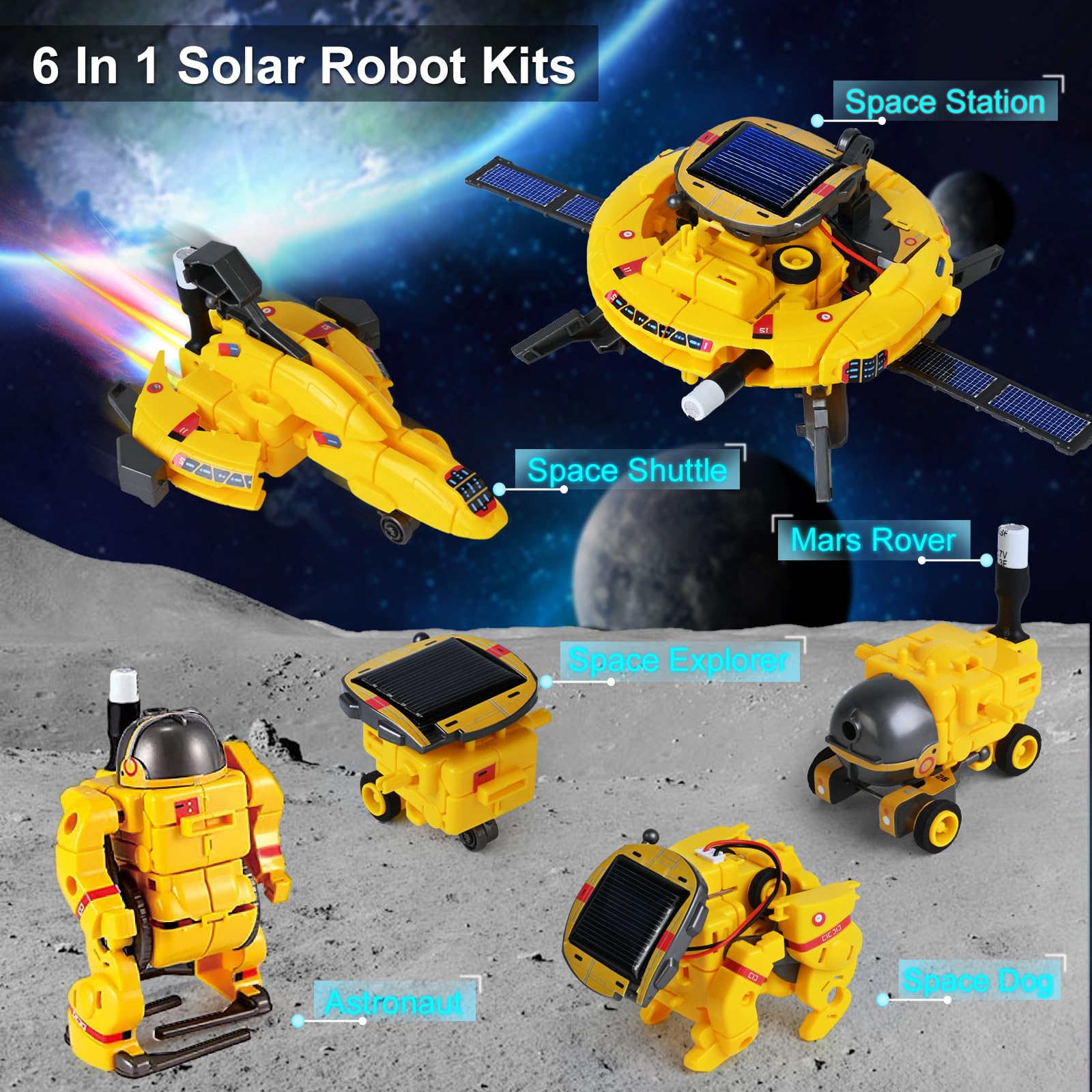 6 in-1 STEM Projects for Kids Ages 8-12, Solar Robot Space Toys Gifts for Kids 8 9 10 11 12 13 Years Old, Educational Building Science Experiment Kits, DIY Birthday Gift for Boy, Girl, Teens