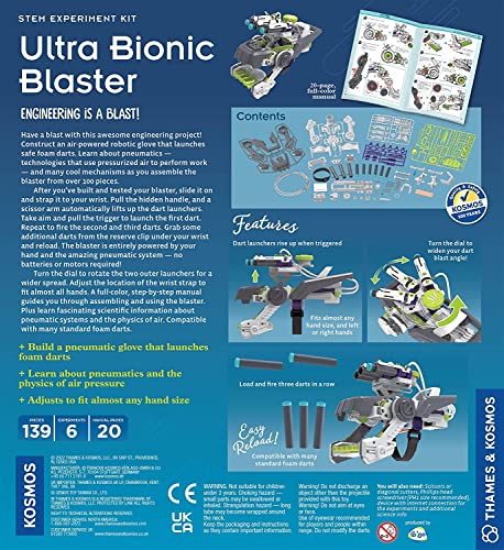 Thames & Kosmos Ultra Bionic Blaster STEM Experiment Kit | Construct a Robotic Foam Dart Blasting Glove | Challenging Build, Learn About Mechanical Technology & Engineering