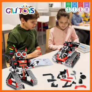 GILI Robot Building Remote Control Gift STEM Building Kit for Boys 8-12 - 3 in 1 Educational Toys for 6 7 8 9 10 11 12 + Year Old Boys Birthday Gifts for Kids - Tracked Racer Car Tank robotics