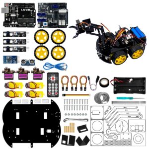 lafvin mechanical 4wd robot arm smart car kit robot stem/graphical programming robot car compatible with arduino ide with tutorial