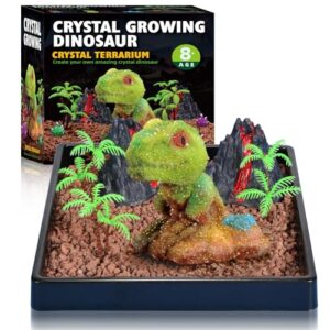 dinosaur crystal growing kit - stem science experiment for kids ages 8-12, grow your own crystal terrarium, diy gift for christmas or birthdays