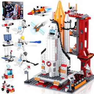 space exploration shuttle toys for 6 7 8 9 10 11 12 year old kids, girls, boys, 12-in-1 stem projects rocket building toy kit with 3 astronauts, airplane rocket set, gift idea for ages 6 +, 885 pcs