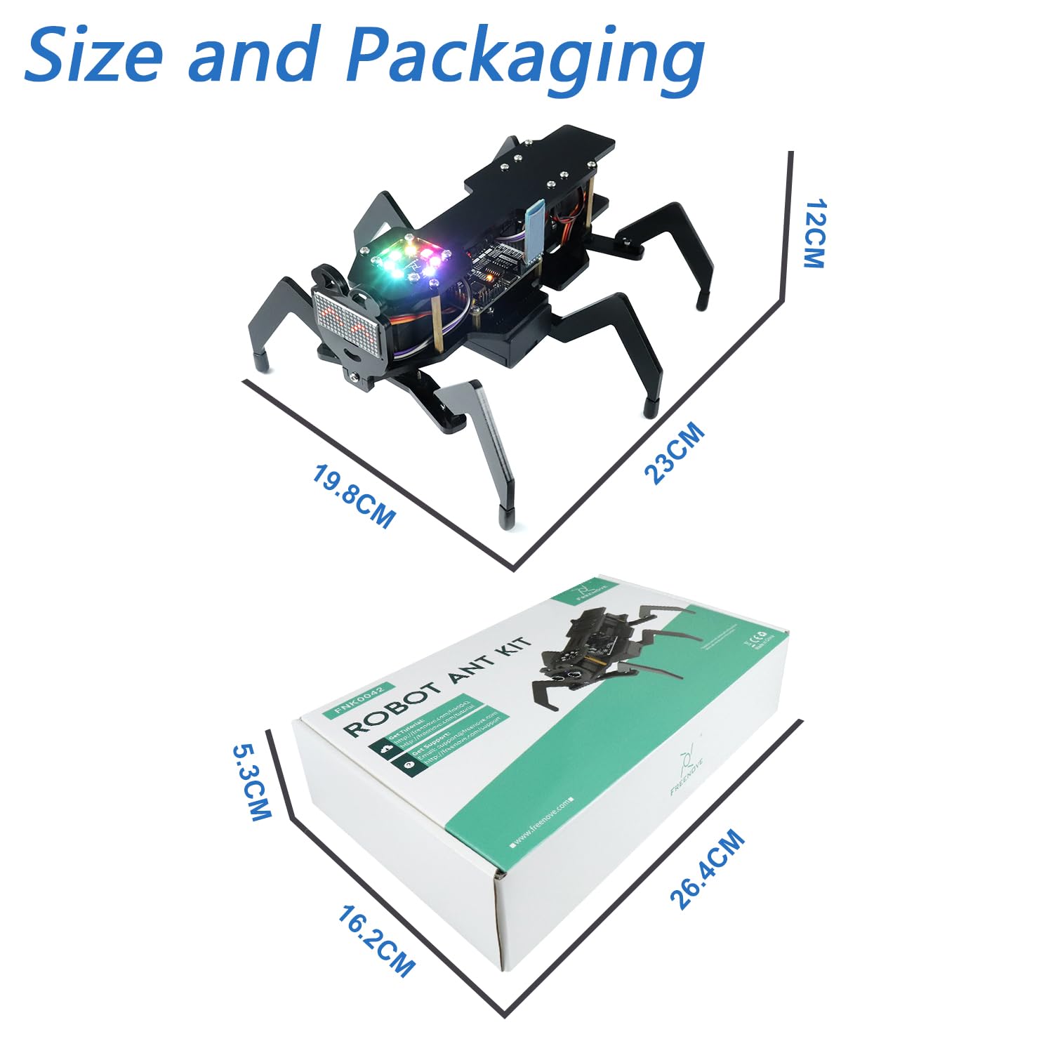 Freenove Robot Ant Kit (Compatible with Arduino IDE), Dot Matrix Expressions, Ultrasonic Obstacle Avoidance, Colorful Lights, App, STEM Project