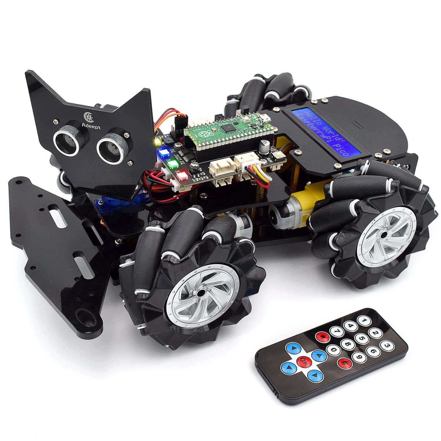 Adeept 4WD Omni-directional Mecanum Wheels Robotic Car Kit Compatible with Raspberry Pi Pico DIY STEM Remote Controlled Educational Robot Kit with LCD1602 Display and Tutorials