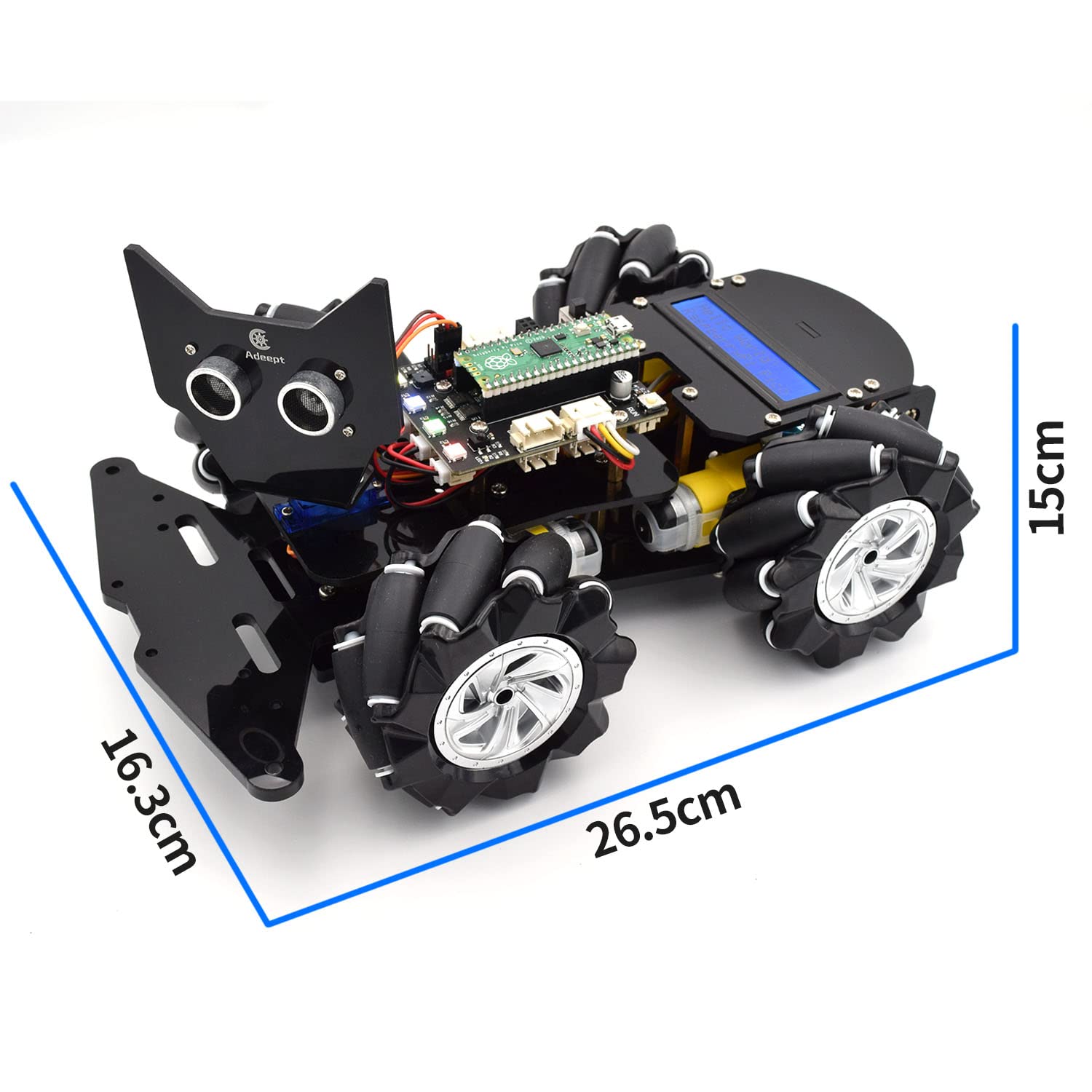 Adeept 4WD Omni-directional Mecanum Wheels Robotic Car Kit Compatible with Raspberry Pi Pico DIY STEM Remote Controlled Educational Robot Kit with LCD1602 Display and Tutorials