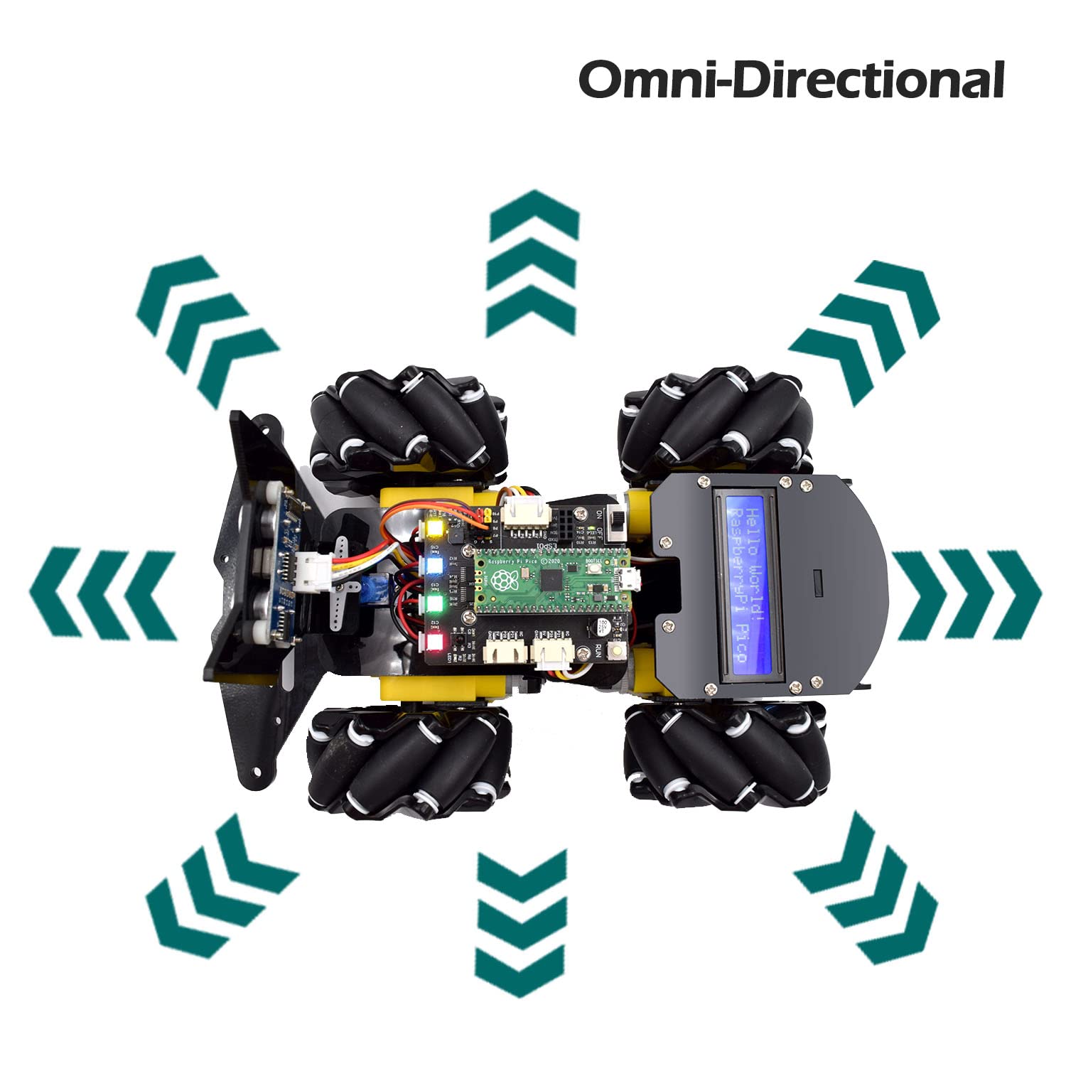 Adeept 4WD Omni-directional Mecanum Wheels Robotic Car Kit Compatible with Raspberry Pi Pico DIY STEM Remote Controlled Educational Robot Kit with LCD1602 Display and Tutorials